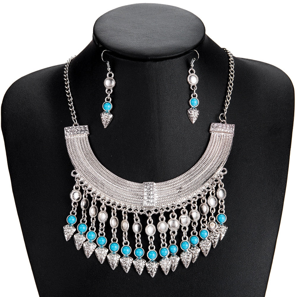 Lovely Handcrafted Tribal Silver Necklace and Earring Set – Be Silvered
